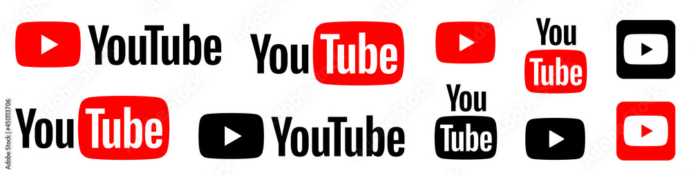 Youtube icon collection. Youtube logo and inscription set. Realistic ...