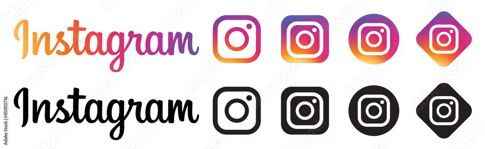 Instagram icon collection. Instagram logo and inscription set ...