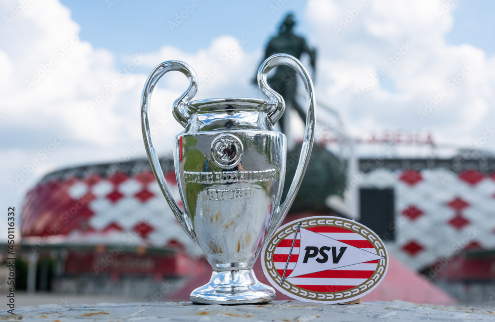 June 14, 2021 Eindhoven, Netherlands. The emblem of the PSV Eindhoven ...