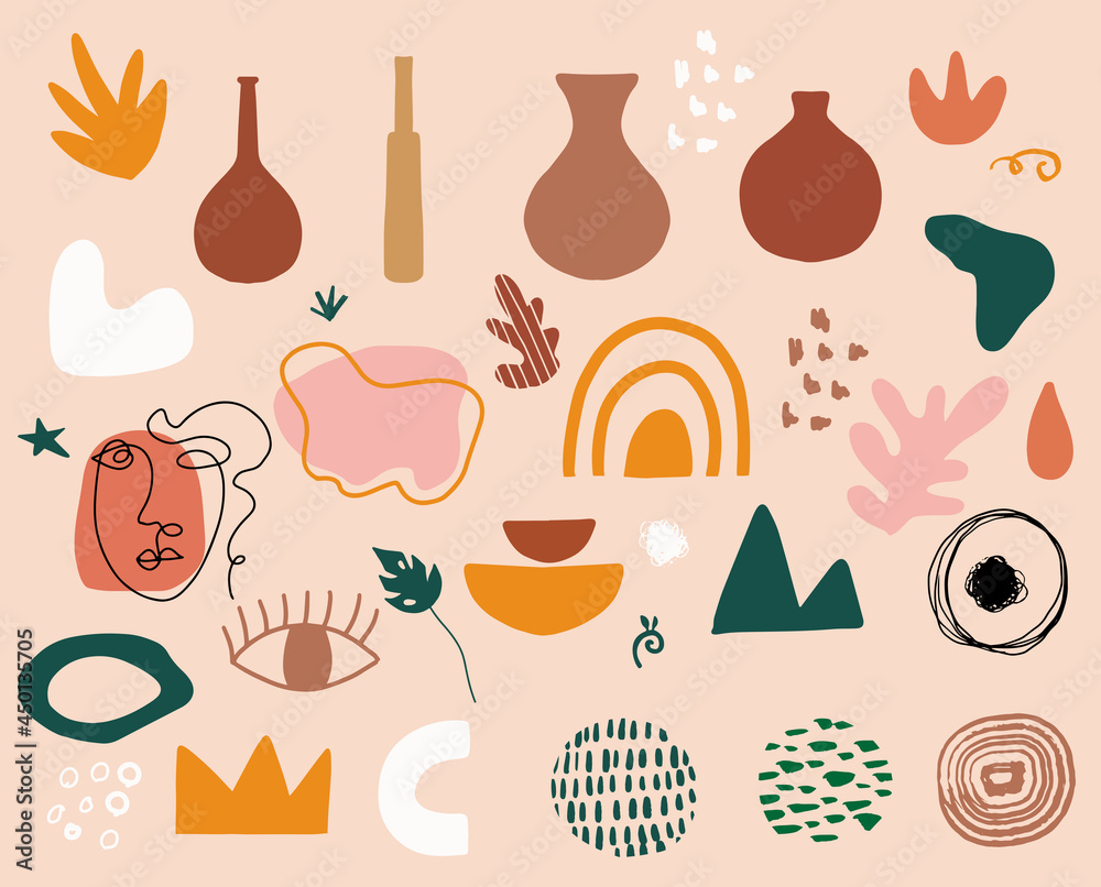 Big set of hand drawn various shapes vector abstract elements. Modern trendy elements ...