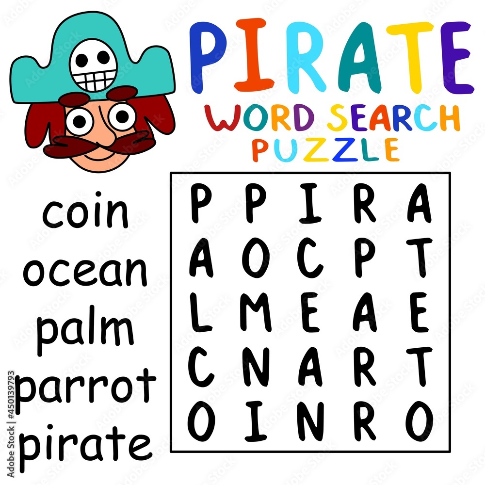 Little word search puzzle with a pirate for kids vector illustration ...