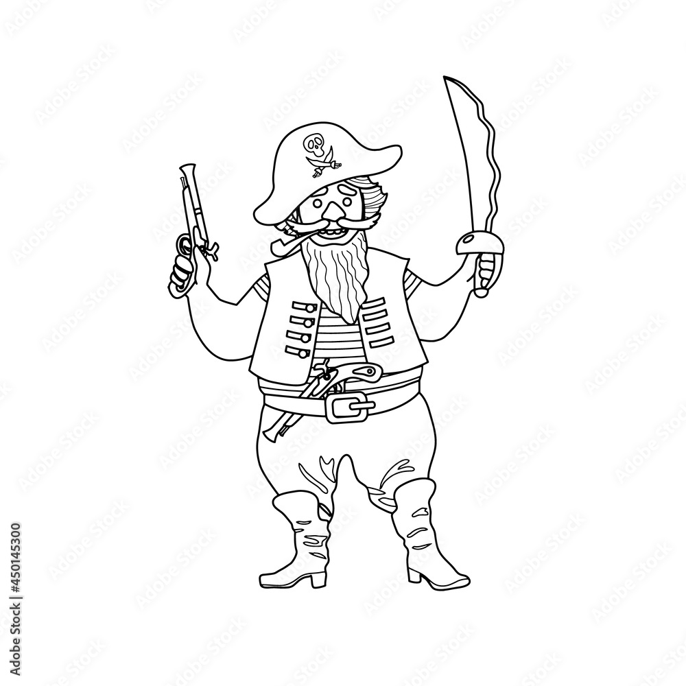 Cartoon outline drawing of a pirate. Vector illustration for coloring ...