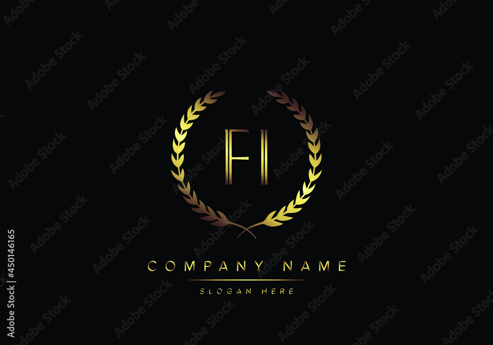 Alphabet letters FI monogram logo, gold color, luxury style Stock ...