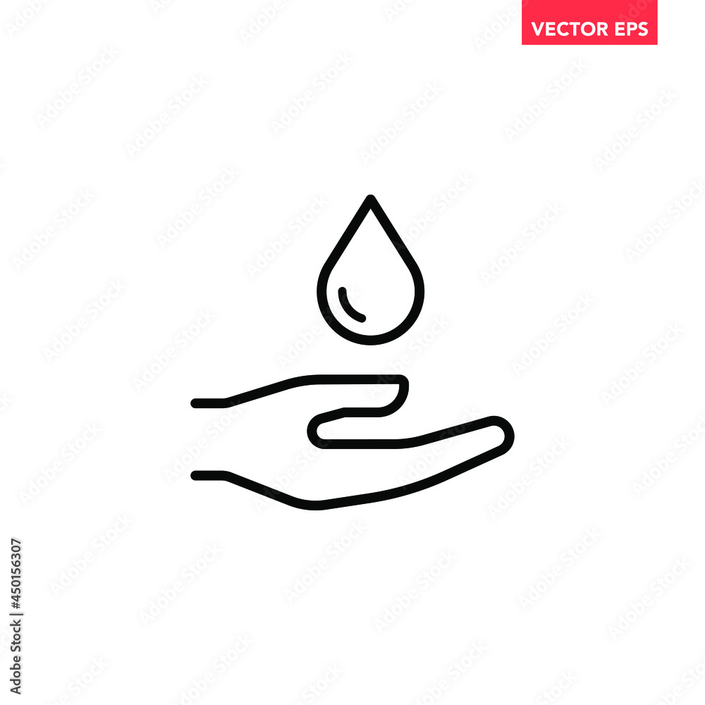 Black single hand wash line icon, simple clean up flat design vector ...