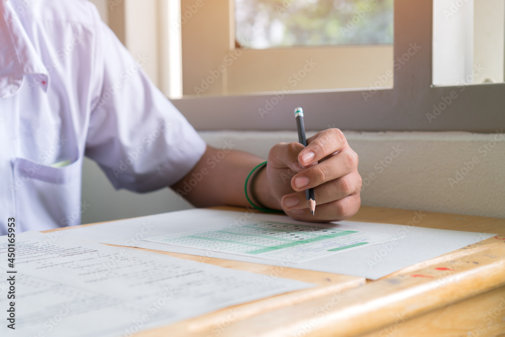 Test in school, Writing of student exam for admission exercise in exams ...