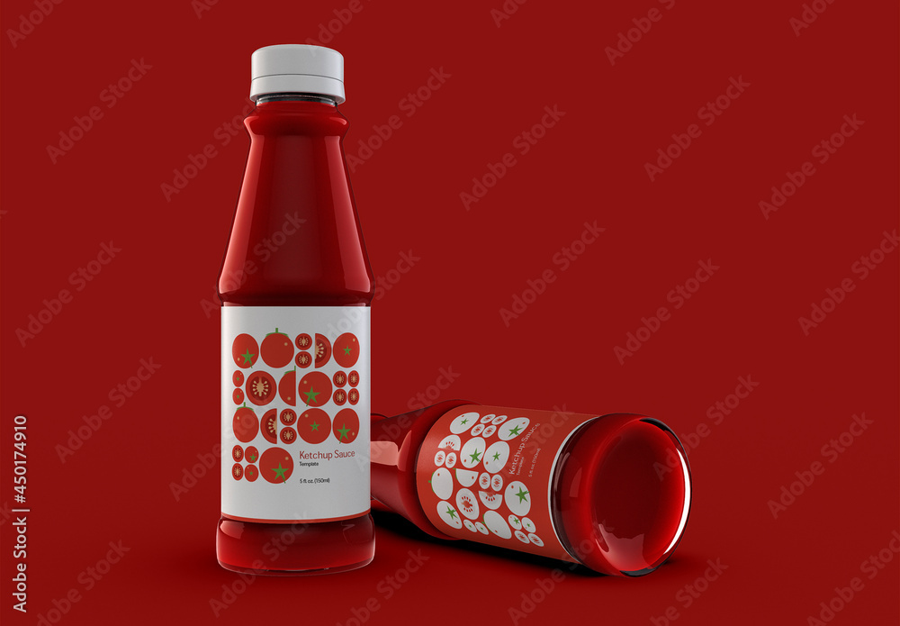 Two Ketchup Sauce Packaging Mockup Stock Template | Adobe Stock