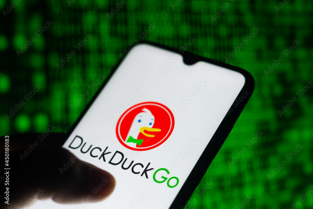 August 10, 2021, Brazil. In this photo illustration the DuckDuckGo logo ...