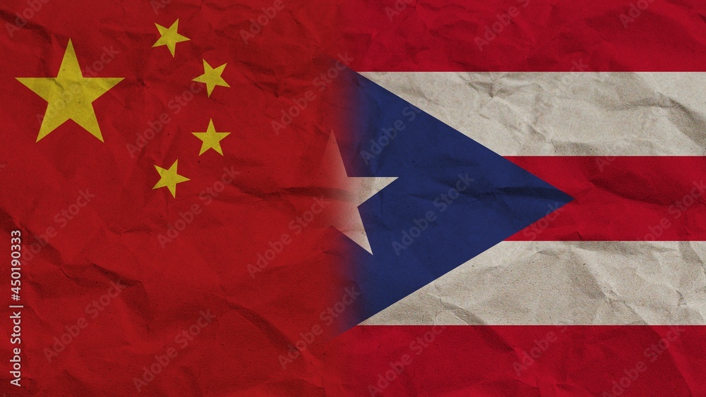 Puerto Rico and China Flags Together, Crumpled Paper Effect Background ...