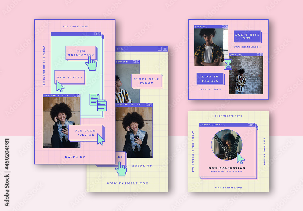 Colourful Social Media Set Stock Template | Adobe Stock