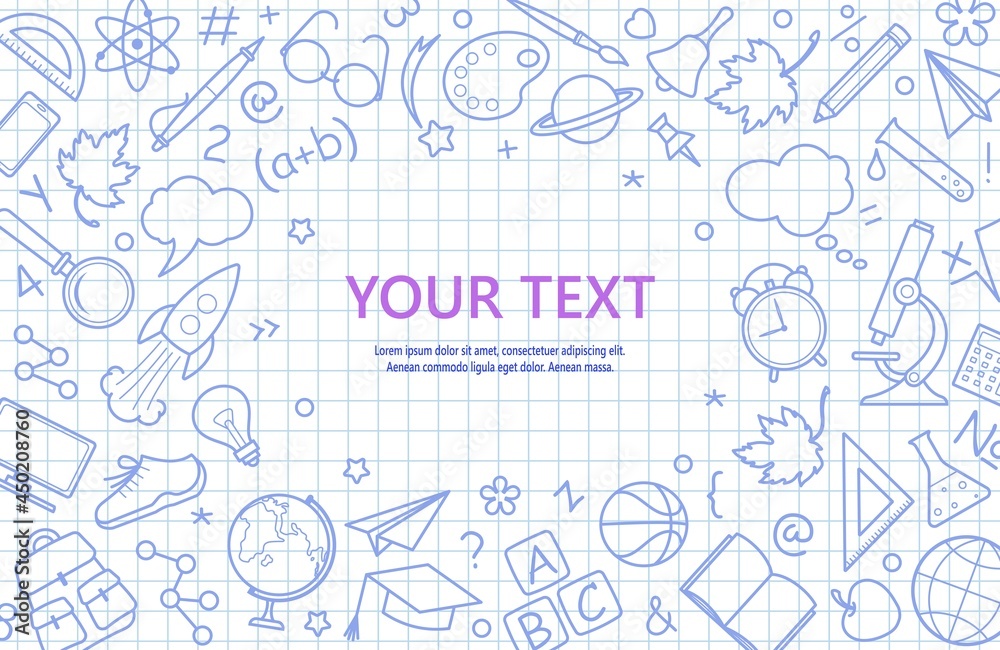 Back to school. School background with various symbols and signs on a ...