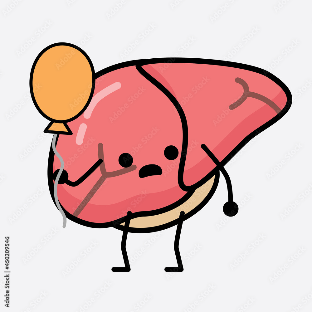 Vector Illustration of Liver Character with cute face and simple body ...
