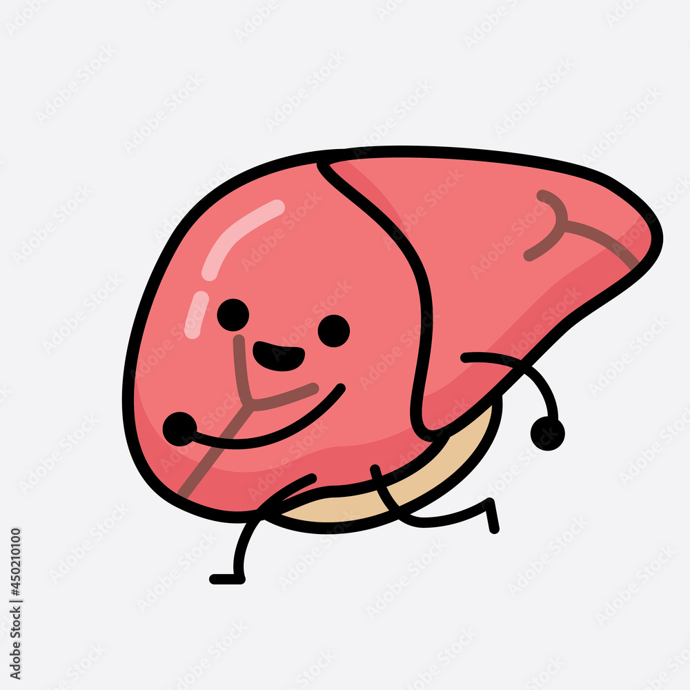 Vector Illustration of Liver Character with cute face and simple body ...