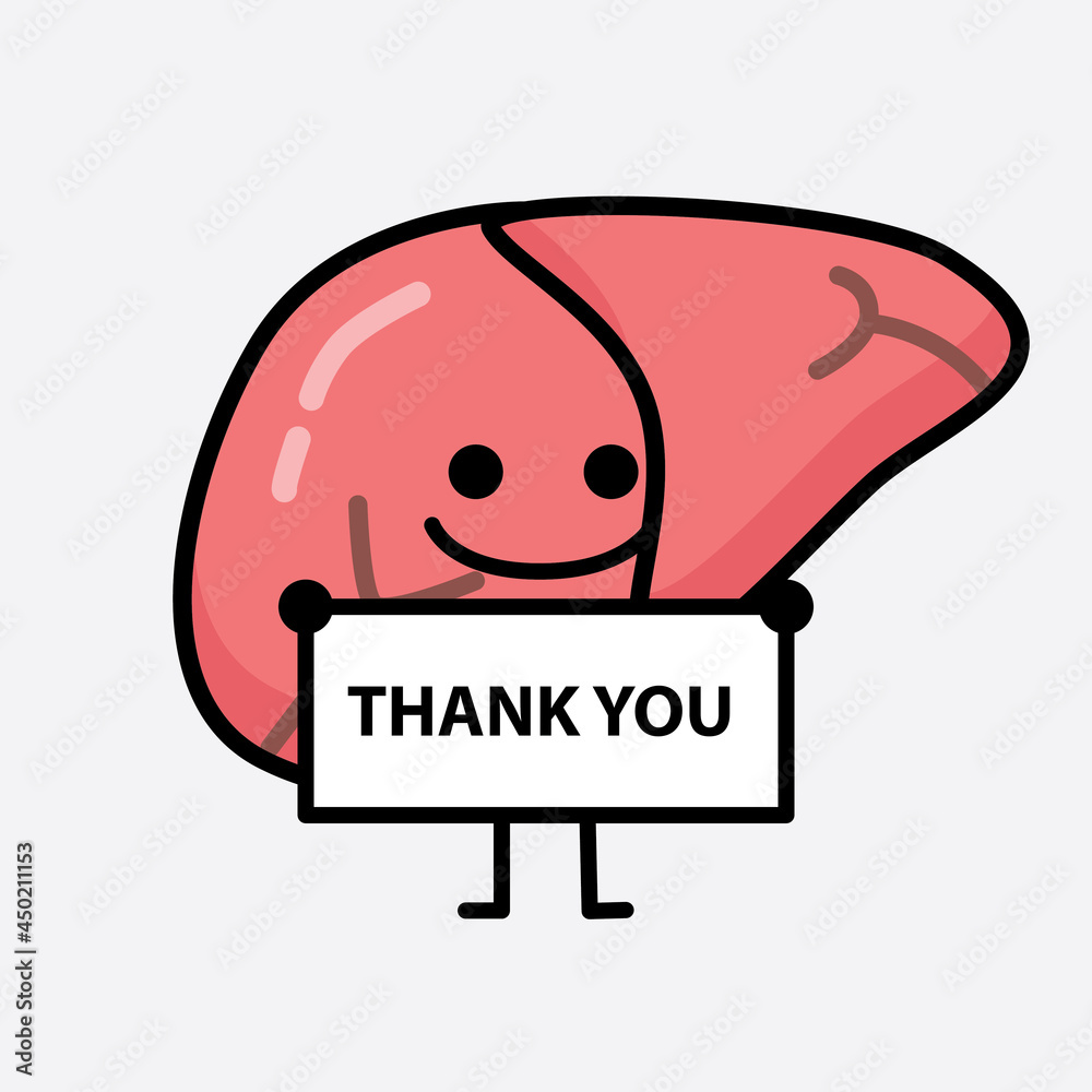 Vector Illustration of Liver Character with cute face and simple body ...