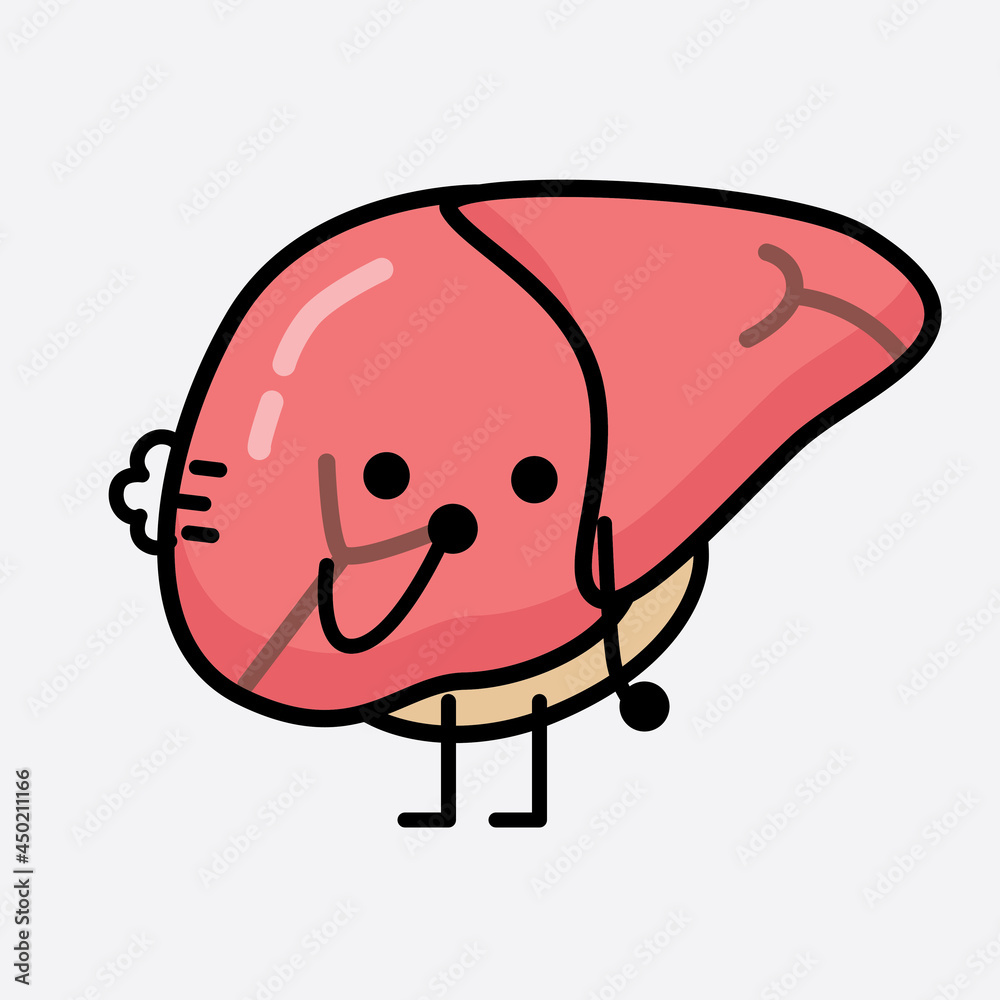 Vector Illustration of Liver Character with cute face and simple body ...