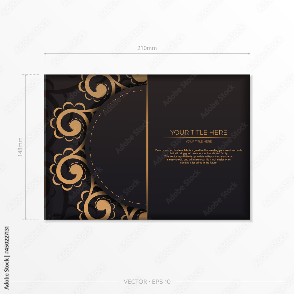 Rectangular Vector Preparing postcards in black with Indian ornaments ...