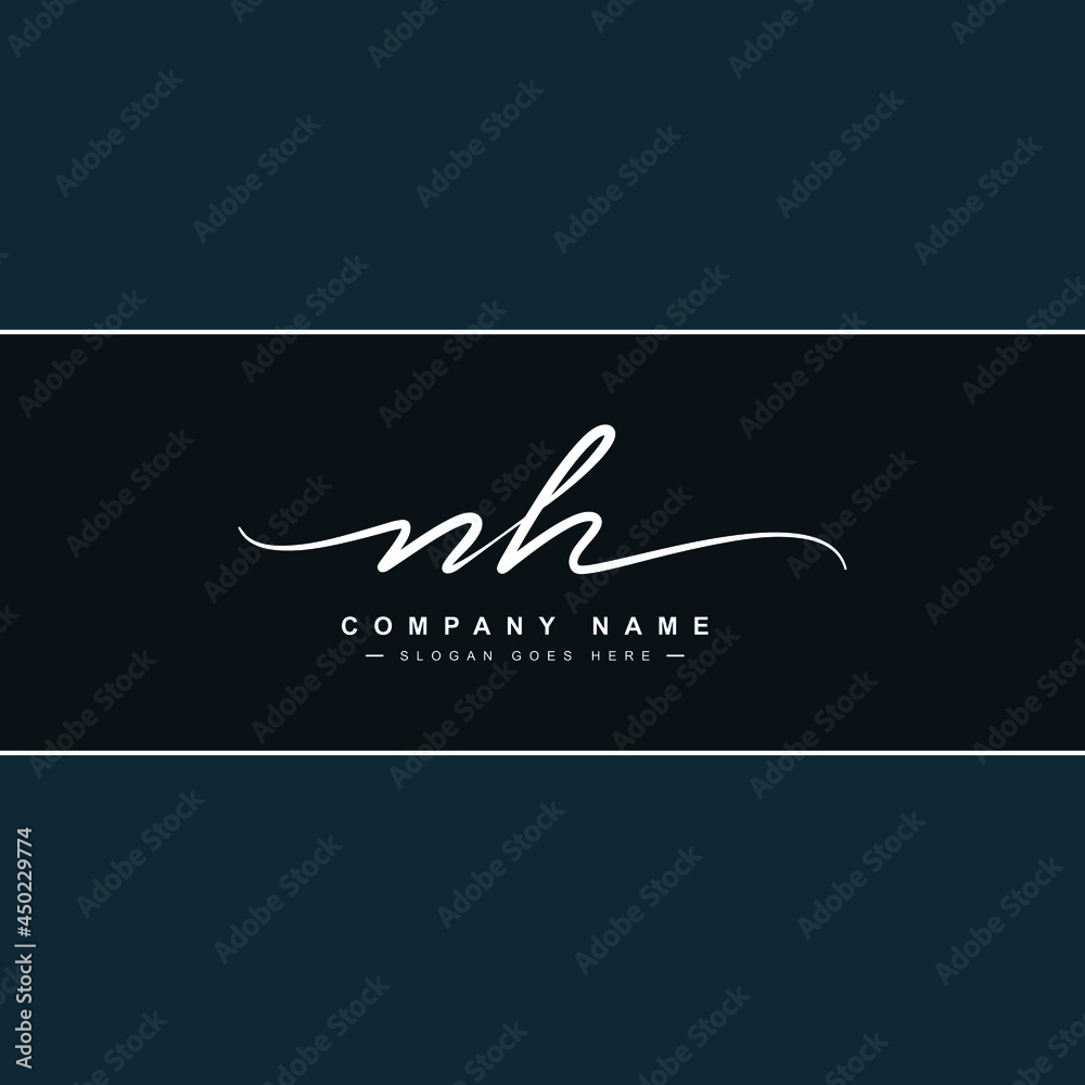 Initial Letter NH Logo - Hand Drawn Signature Logo Stock Vector | Adobe Stock