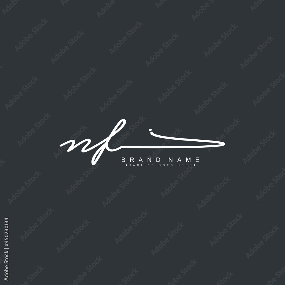 Initial Letter NF Logo - Handwritten Signature Style Logo Stock Vector ...