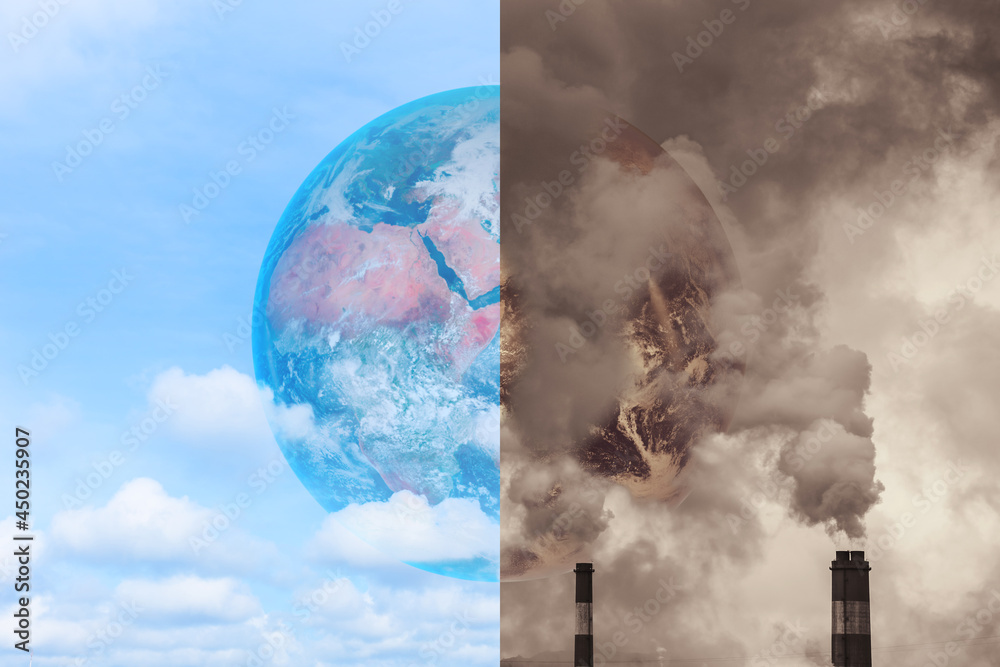 Pollution Earth compare with Clean Earth for Greenhouse effect and ...