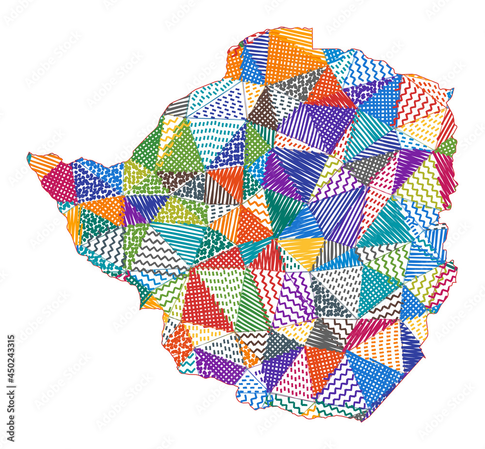 Kid style map of Zimbabwe. Hand drawn polygons in the shape of Zimbabwe ...