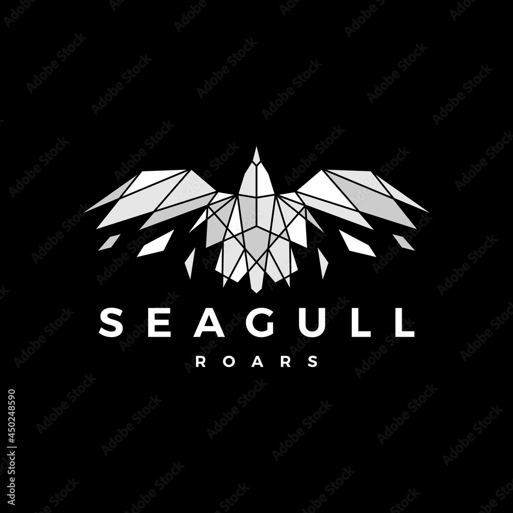 geometric seagull polygonal broken glass roar flying logo vector icon ...