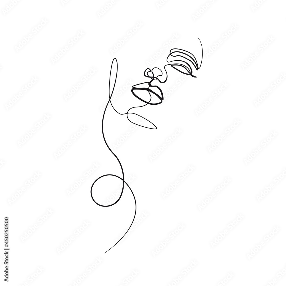 Abstract Line Art Woman Face. Woman Head One Line Drawing. Female Face ...