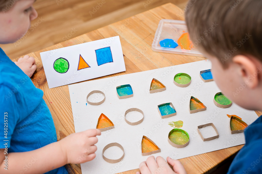 Child learn geometric shapes. Fine motor skills. Preschool or special ...