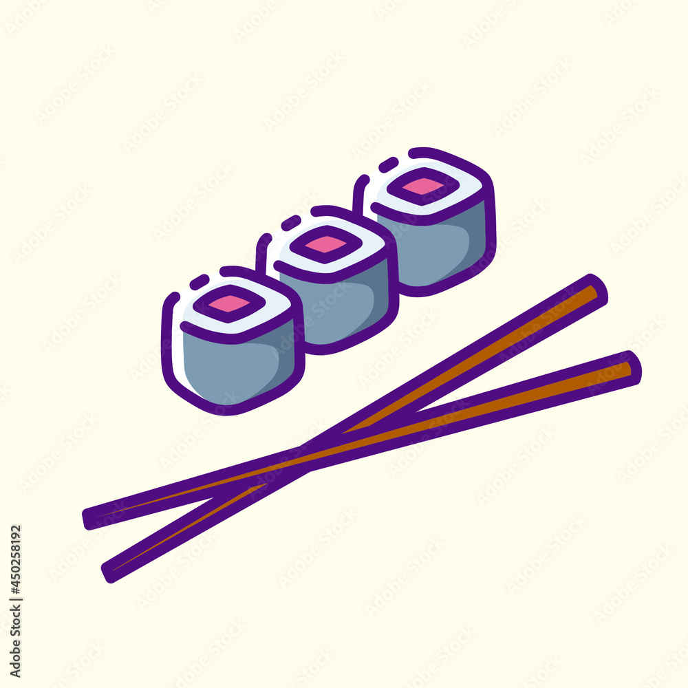 Sushi as a symbol of a Japanese cuisine colored icon. Collection of ...