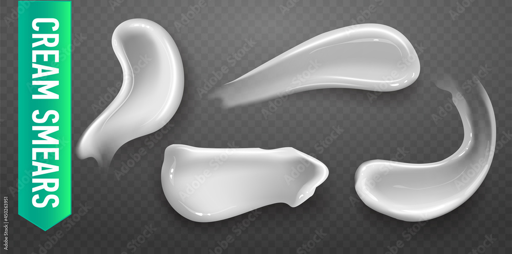 Set of realistic cosmetic cream smears. Skincare product of different ...