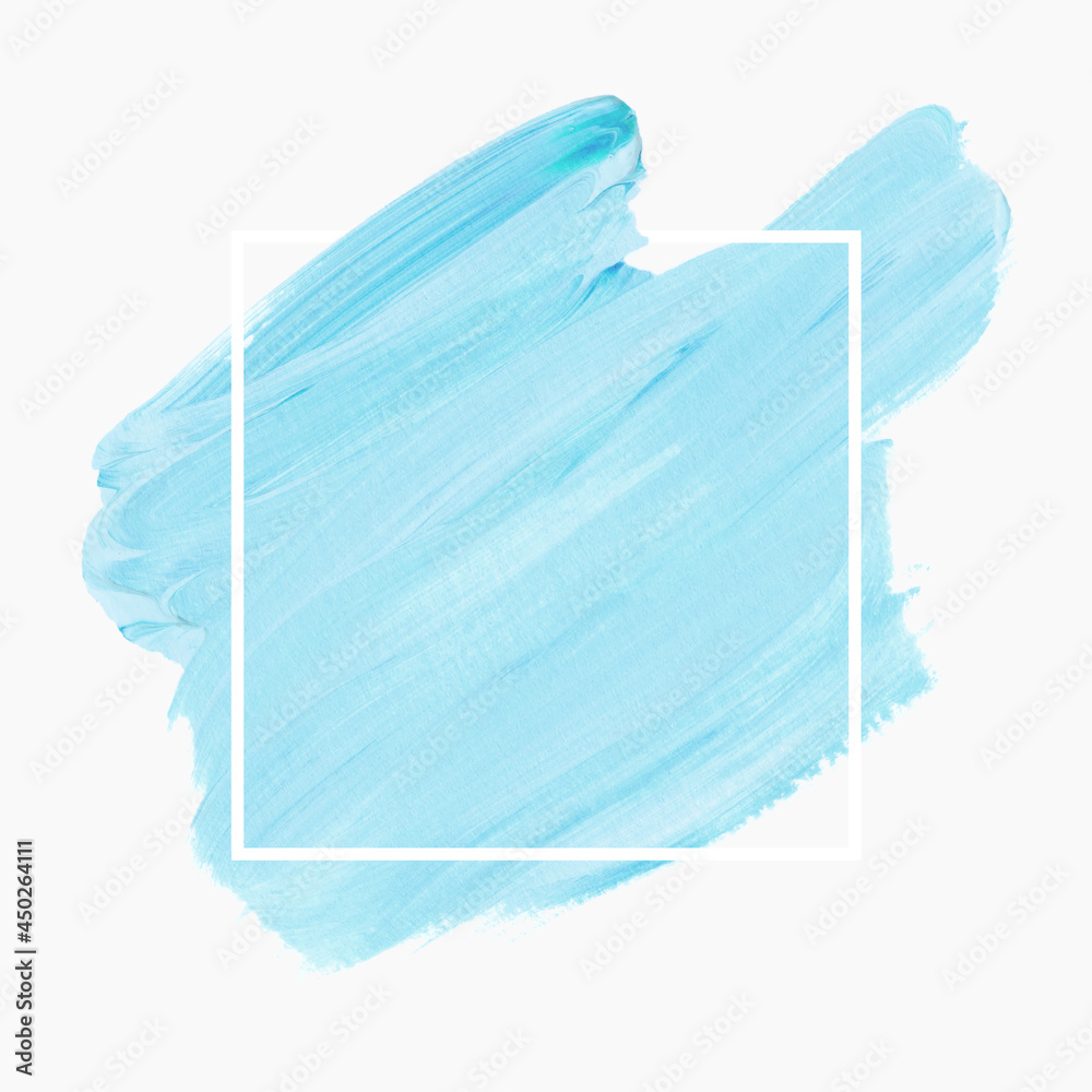 Blue brush stroke paint texture background vector over square frame ...
