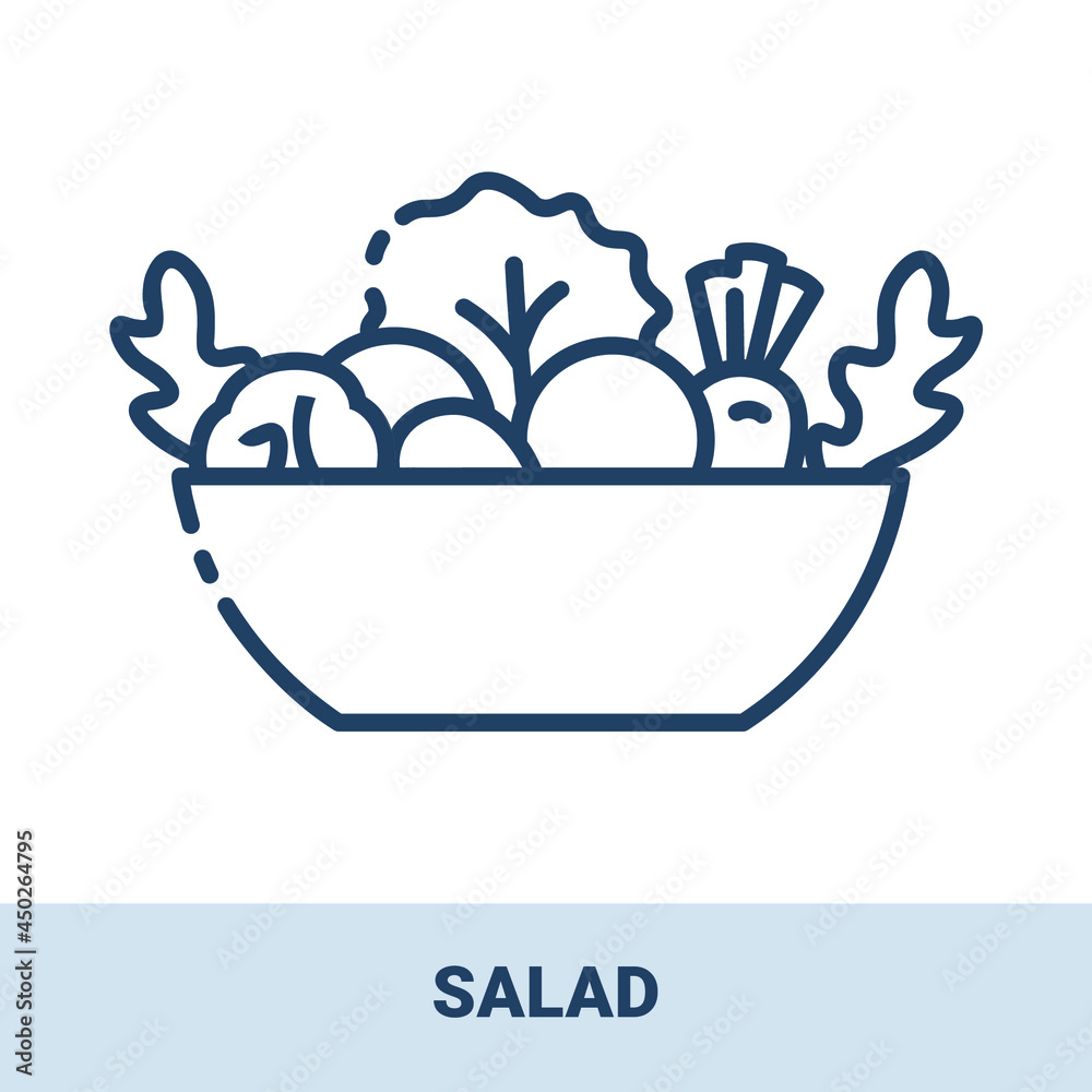 Salad as a symbol of healthy eating outline monochrome icon with title ...