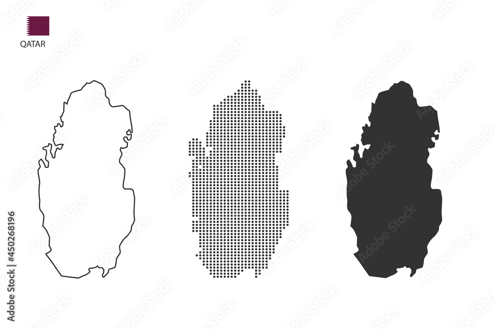 3 versions of Qatar map city vector by thin black outline simplicity ...