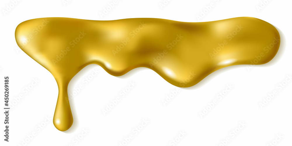 Liquid gold drop isolated on white background. Melted golden icing or ...