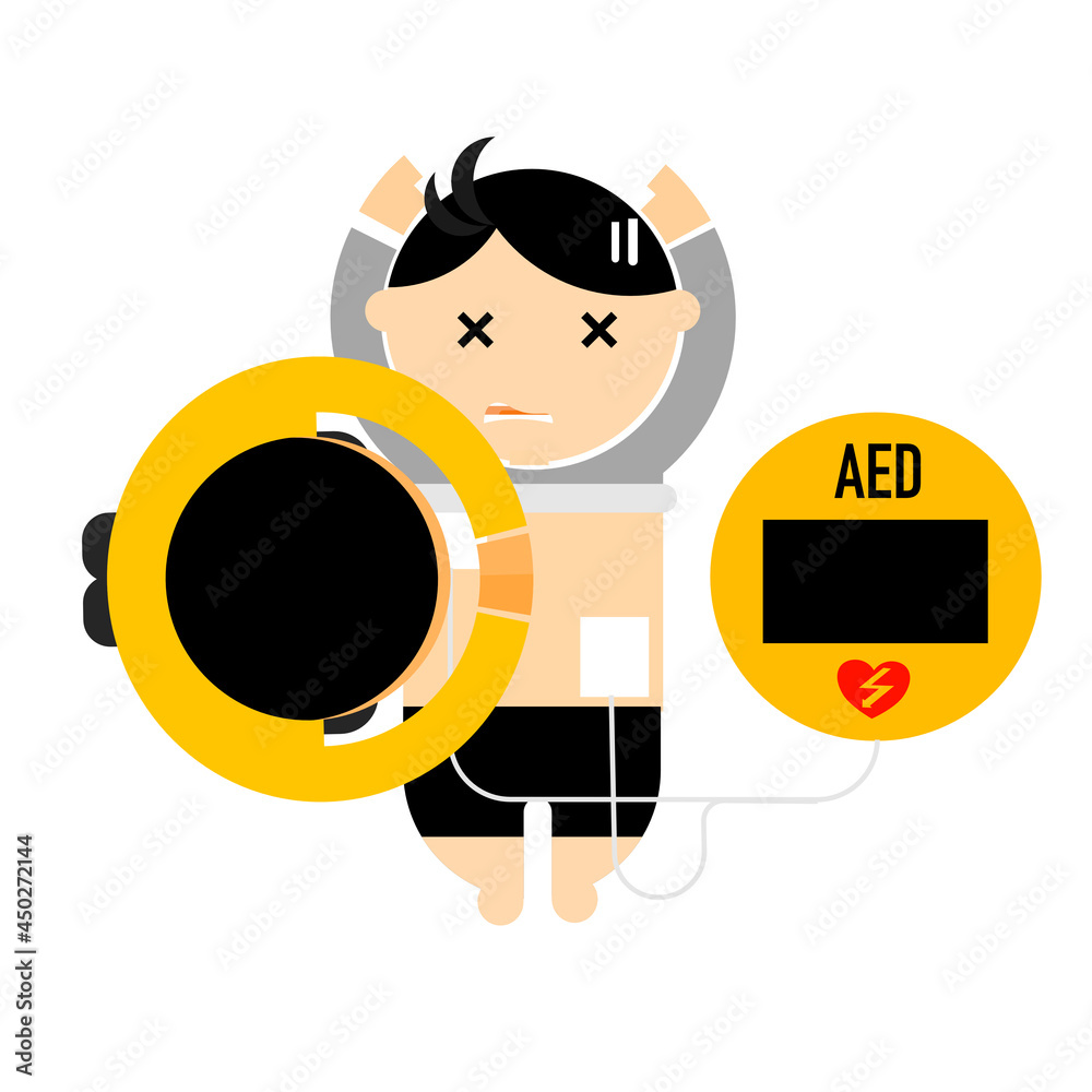 Cartoon character for CPR and AED. Stock Vector | Adobe Stock