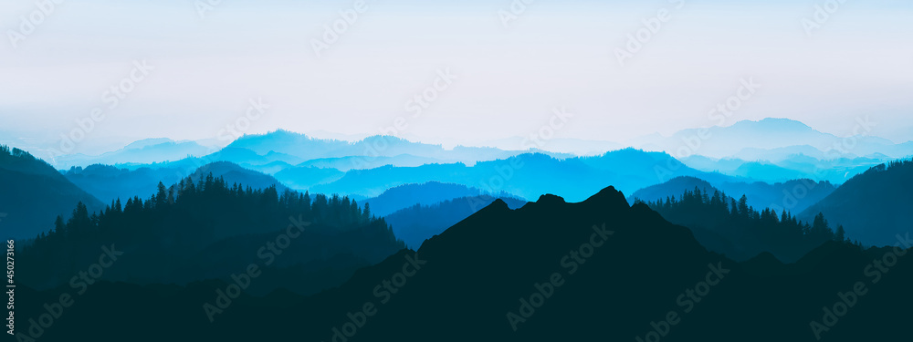 Blue landscape background banner panorama illustration -.Breathtaking ...