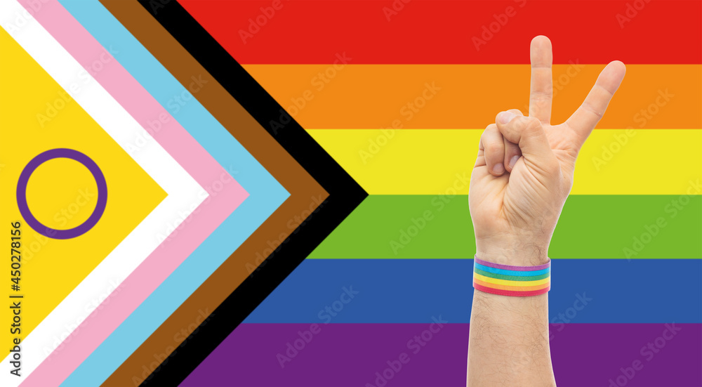lgbtq, trans and intersex rightsl concept - close up of male hand ...