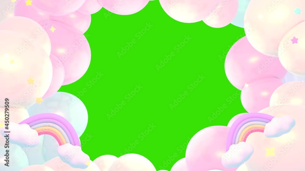 Looped pastel rainbow clouds and stars in the sky on green screen ...