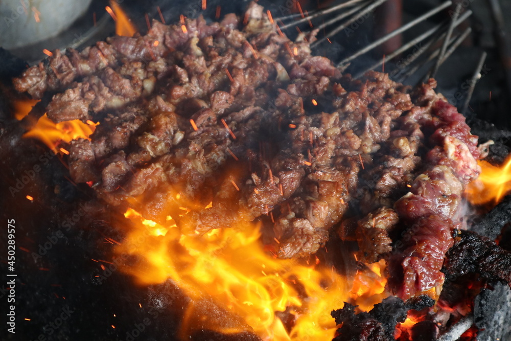sate kambing or satay goat, lamb, Lamb or meat goat satay with charcoal ...