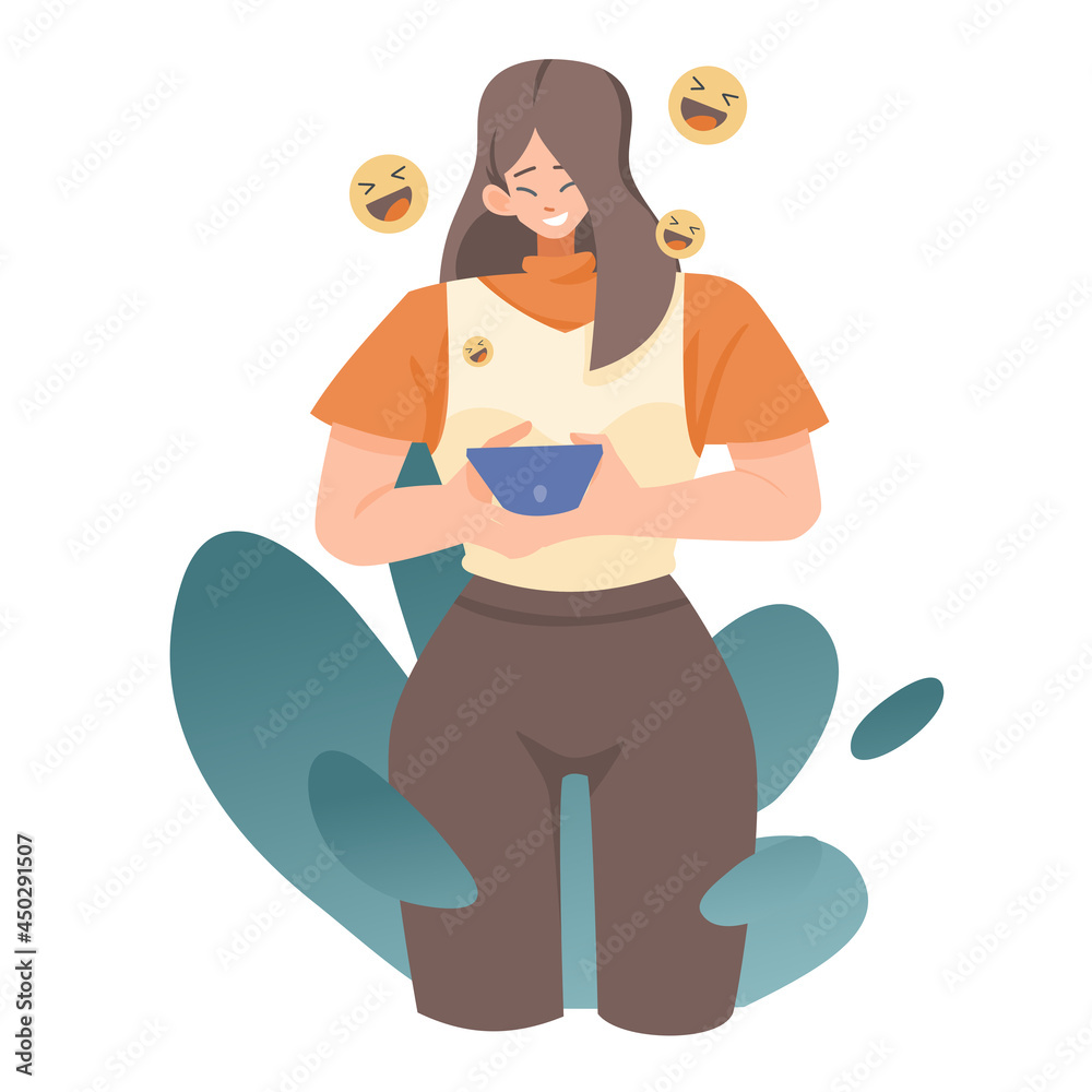 Characters woman using smartphones with social media, concept of ...