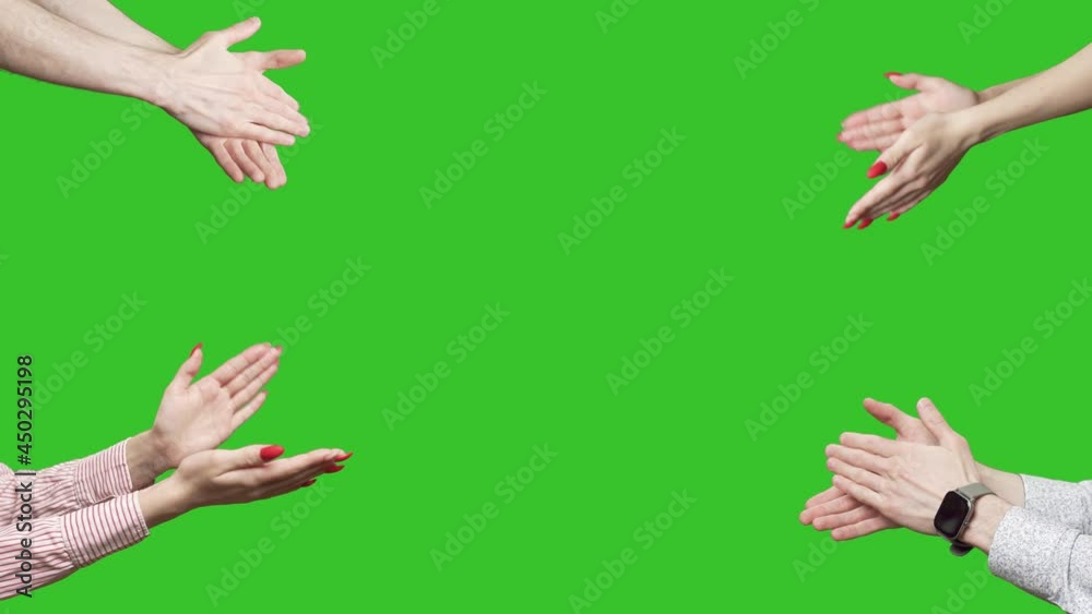 Hands are clapping at green screen background. A hands are applauding ...