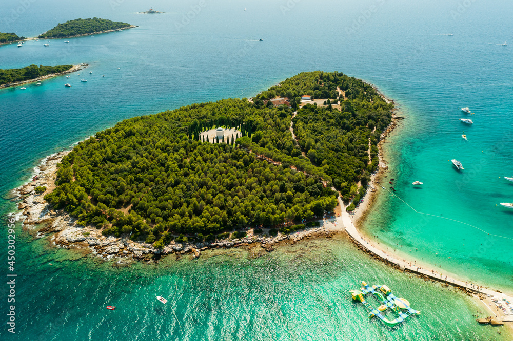 Red island near by Rovinj city in Croatia. Croatian name is Otocic ...