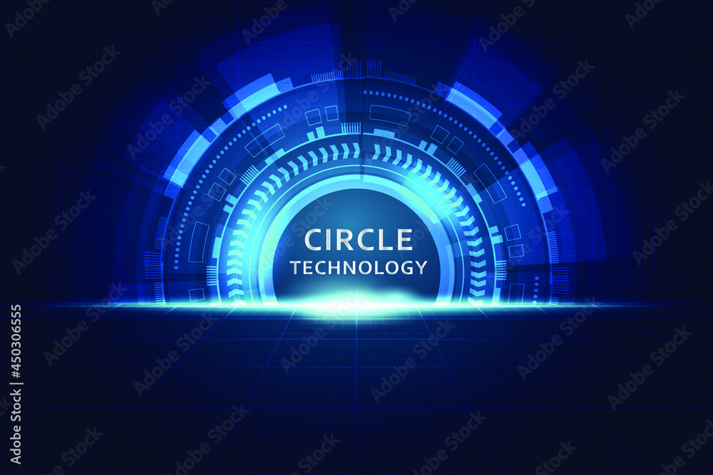 Abstract blue technology background with light.Circle technology ...
