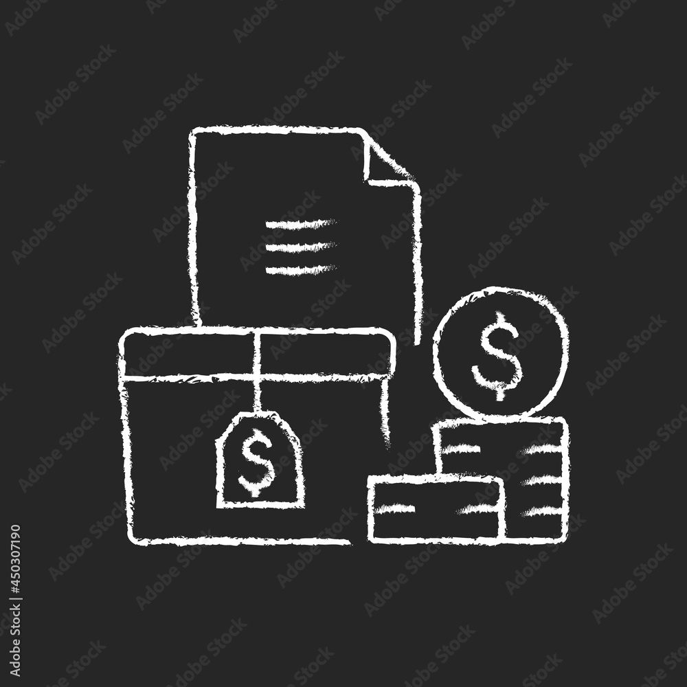 Accounts receivable chalk white icon on dark background. Money balance ...