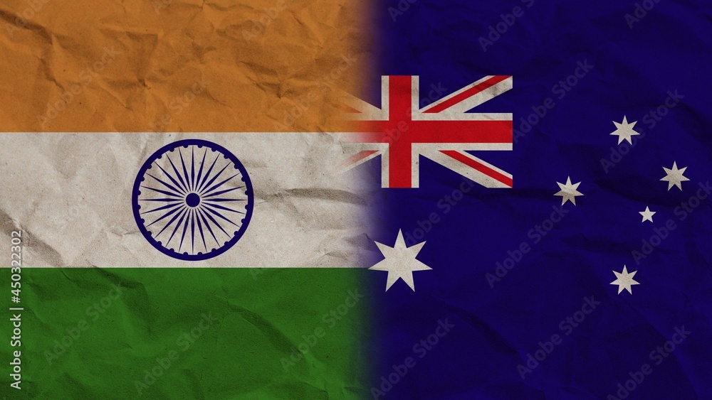 Australia and India Flags Together, Crumpled Paper Effect Background 3D ...