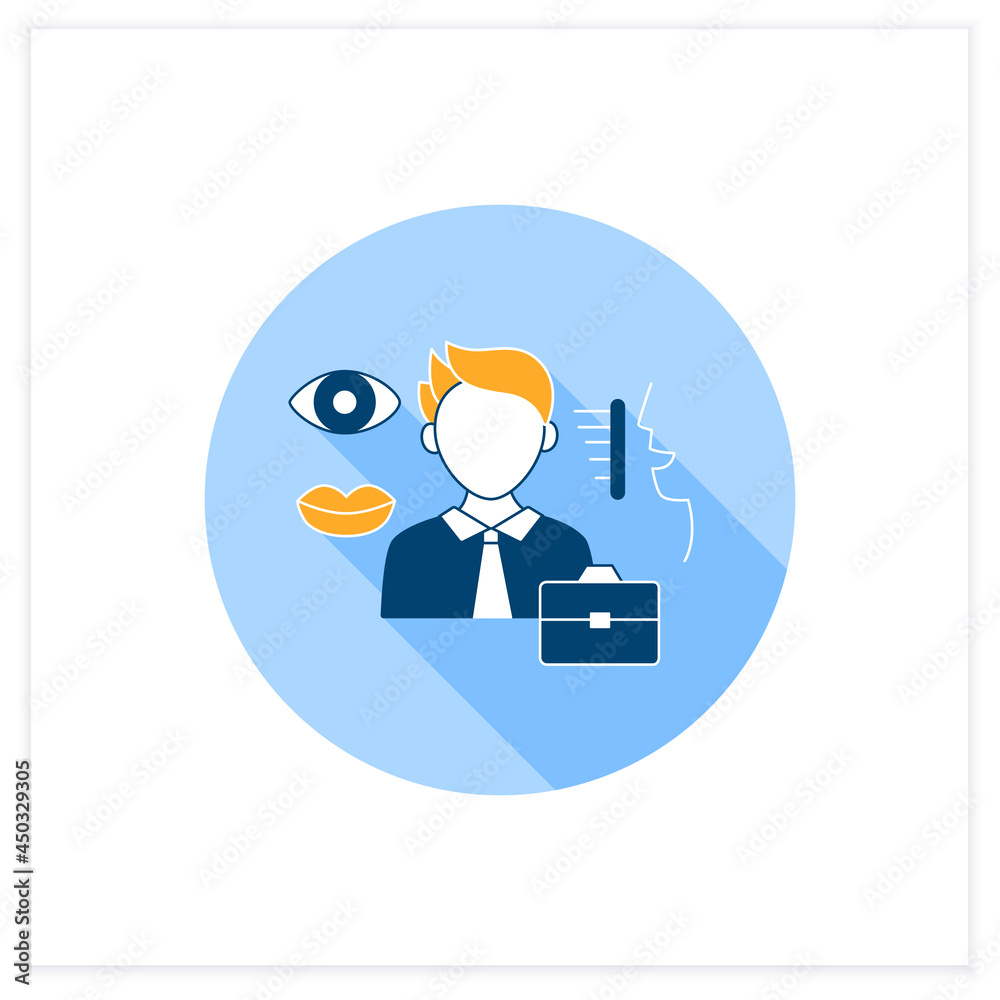 Non verbal communication flat icon. Communicate using gestures, facial ...