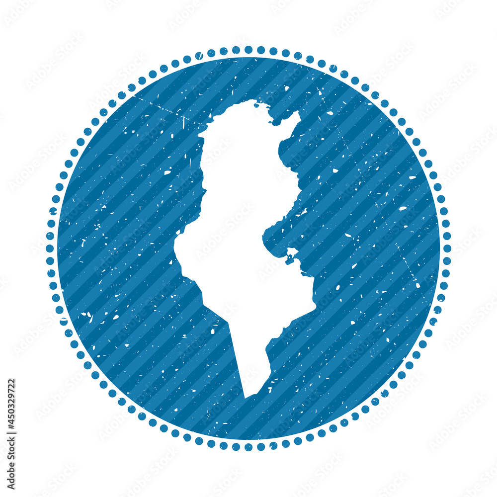 Tunisia striped retro travel sticker. Badge with map of country, vector ...