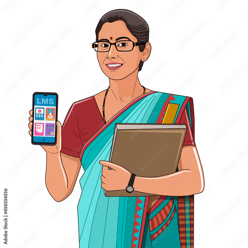 An Indian Teacher With Smart Mobile Phone Stock Illustration Adobe Stock