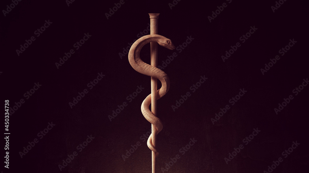 Serpent Rod Modern Commercial Medicine Rod of Asclepius Snake Spiral ...