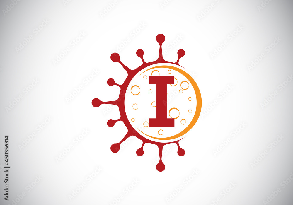Initial I monogram alphabet with Coronavirus cells. Lab logo sign ...