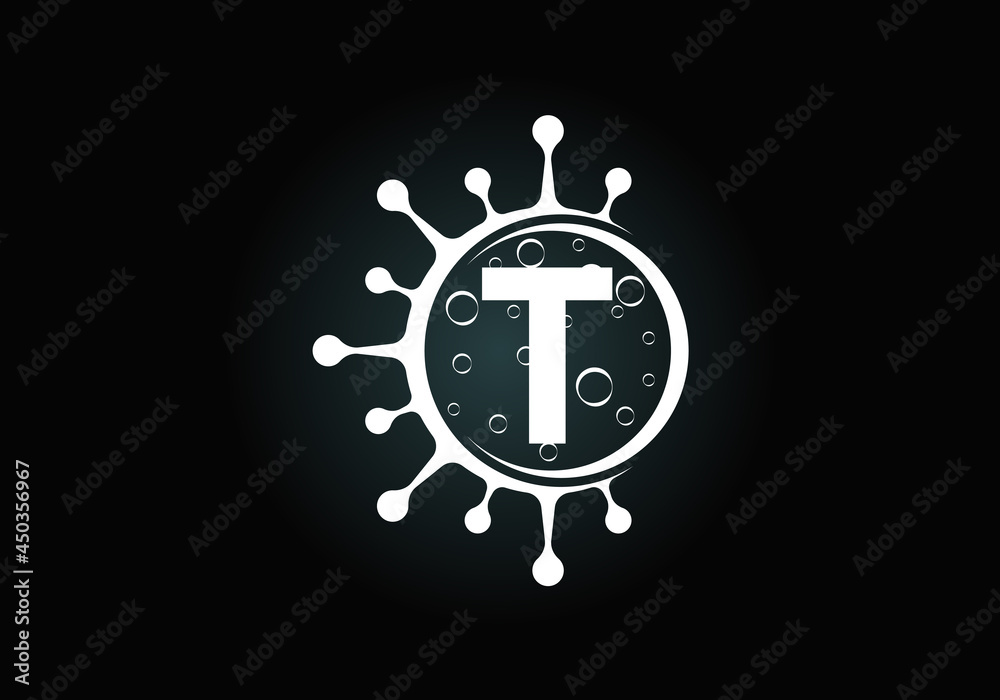 Initial T monogram alphabet with Coronavirus cells. Lab logo sign ...