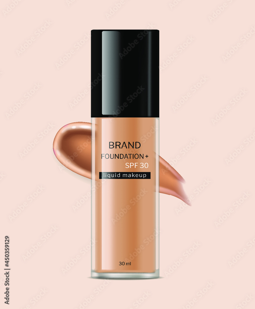 Foundation isolated cosmetics vector realistic. Skin care bottles label ...